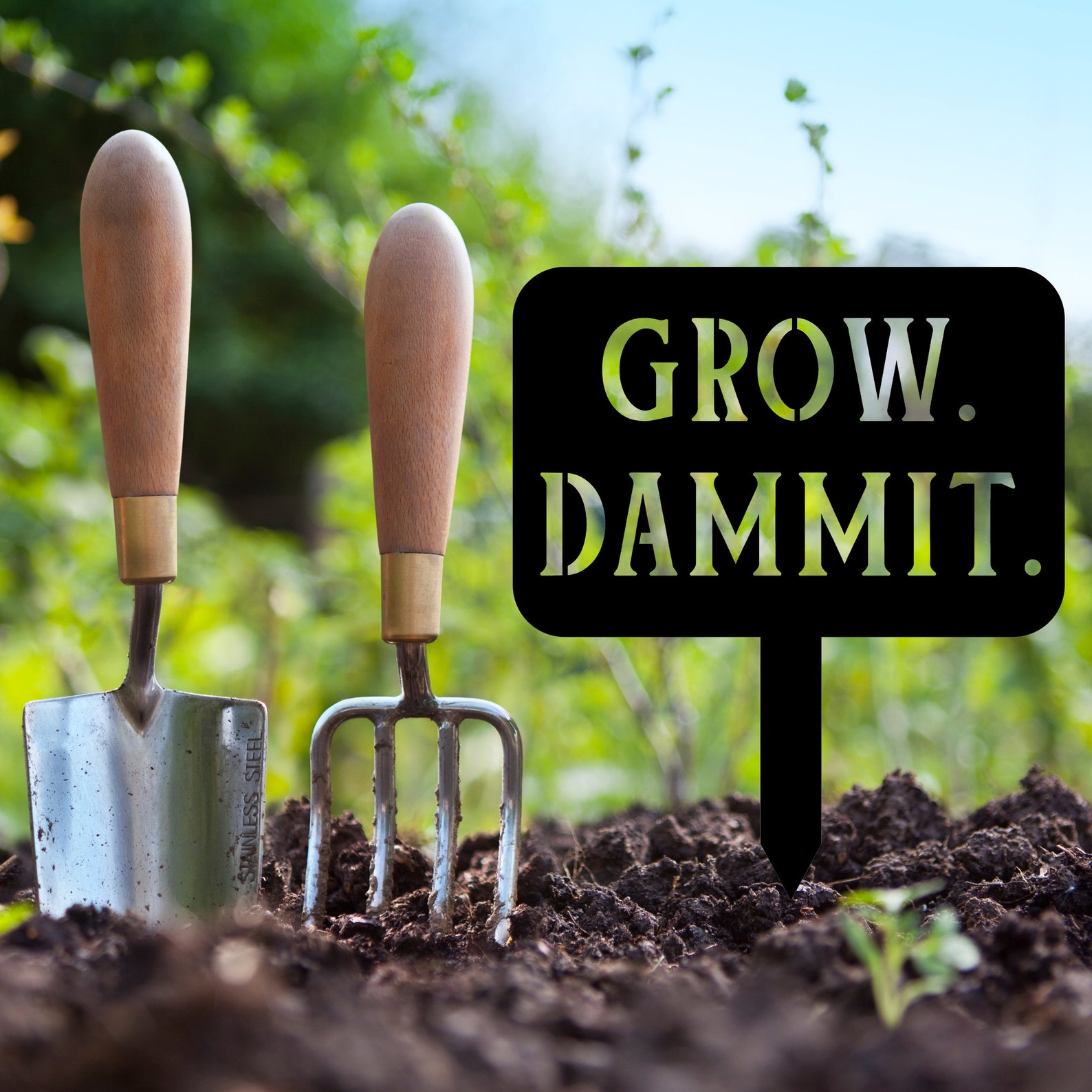 Grow Dammit Garden and Yard Sign With Stake | Metal Sign for Garden ...