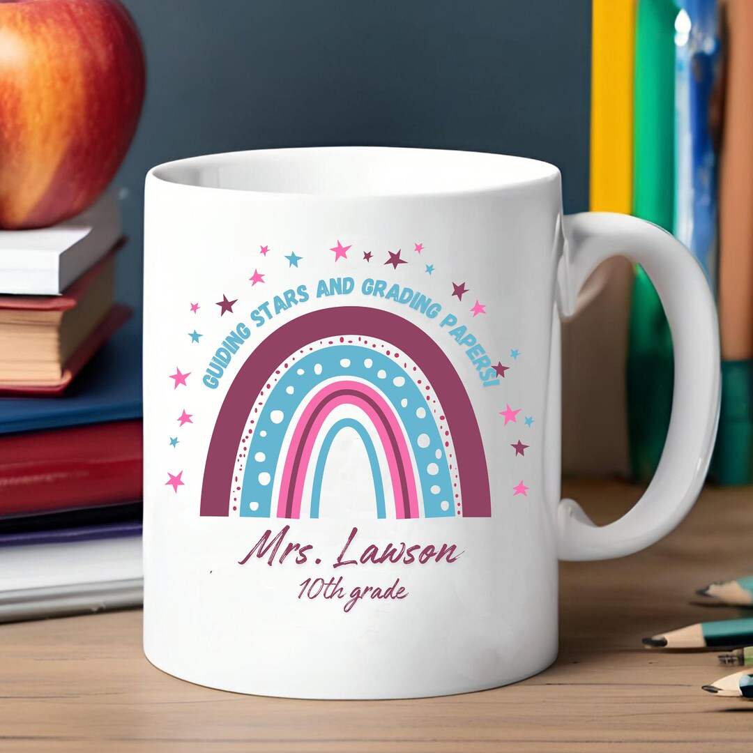 Personalised Teacher Rainbow, Thank You Gift, Teacher Mug With Name ...