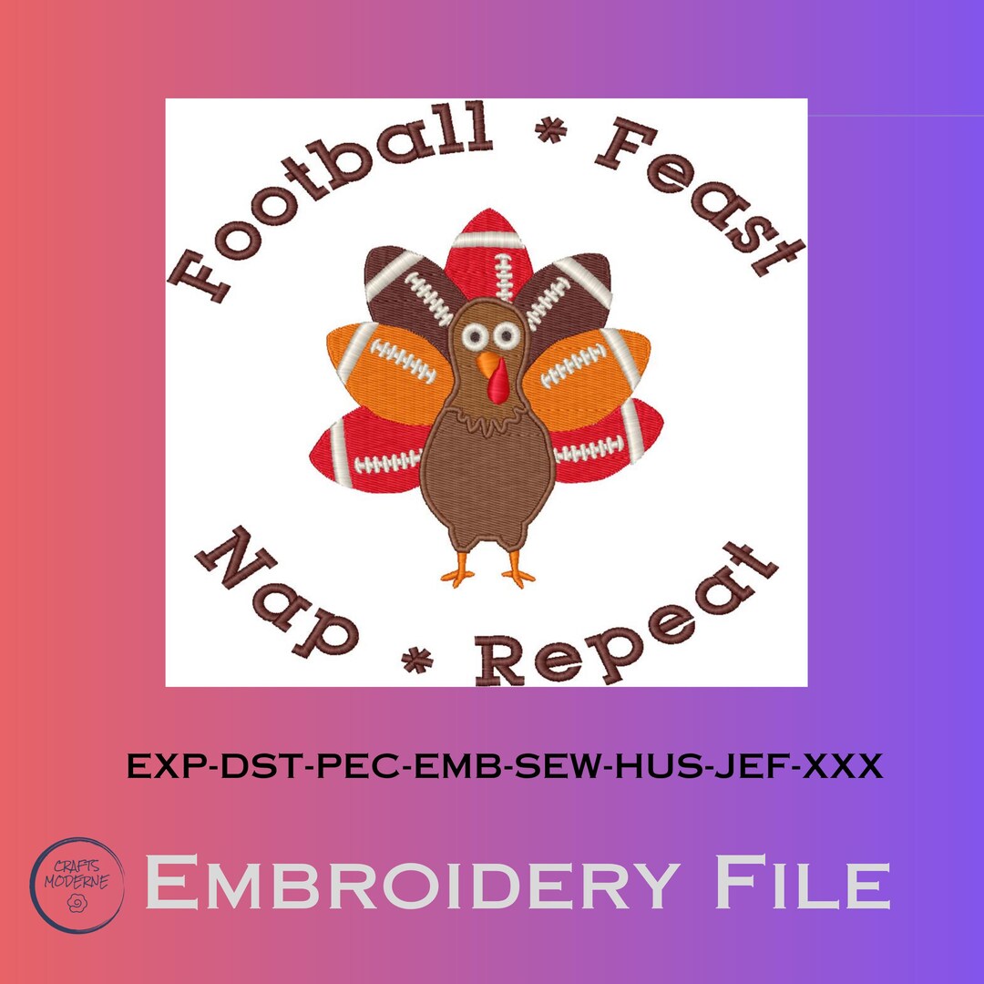 Football Turkey Embroidery Design: Thanksgiving Machine Embroidery File ...