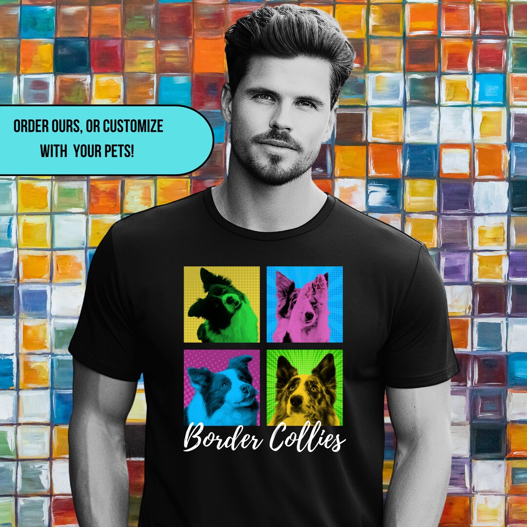 Border Collie Pop Art Shirt Bright Color Pop Comic Book Style Pure Bred ...