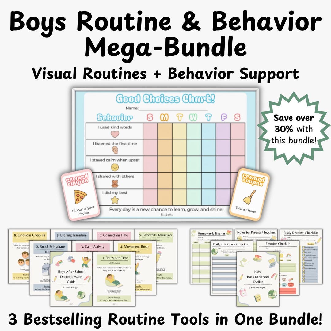 Boys Routine & Behavior Mega Bundle • Kids Behavior Chart • Back to ...