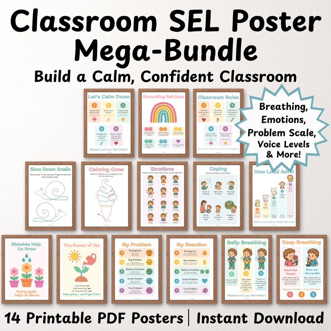 Classroom Decor SEL Poster Bundle Calm Down Corner Posters Teacher