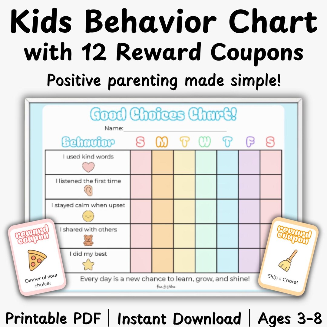 Kids Behavior Chart System | SEL Visual Routine With 12 Reward Coupons ...