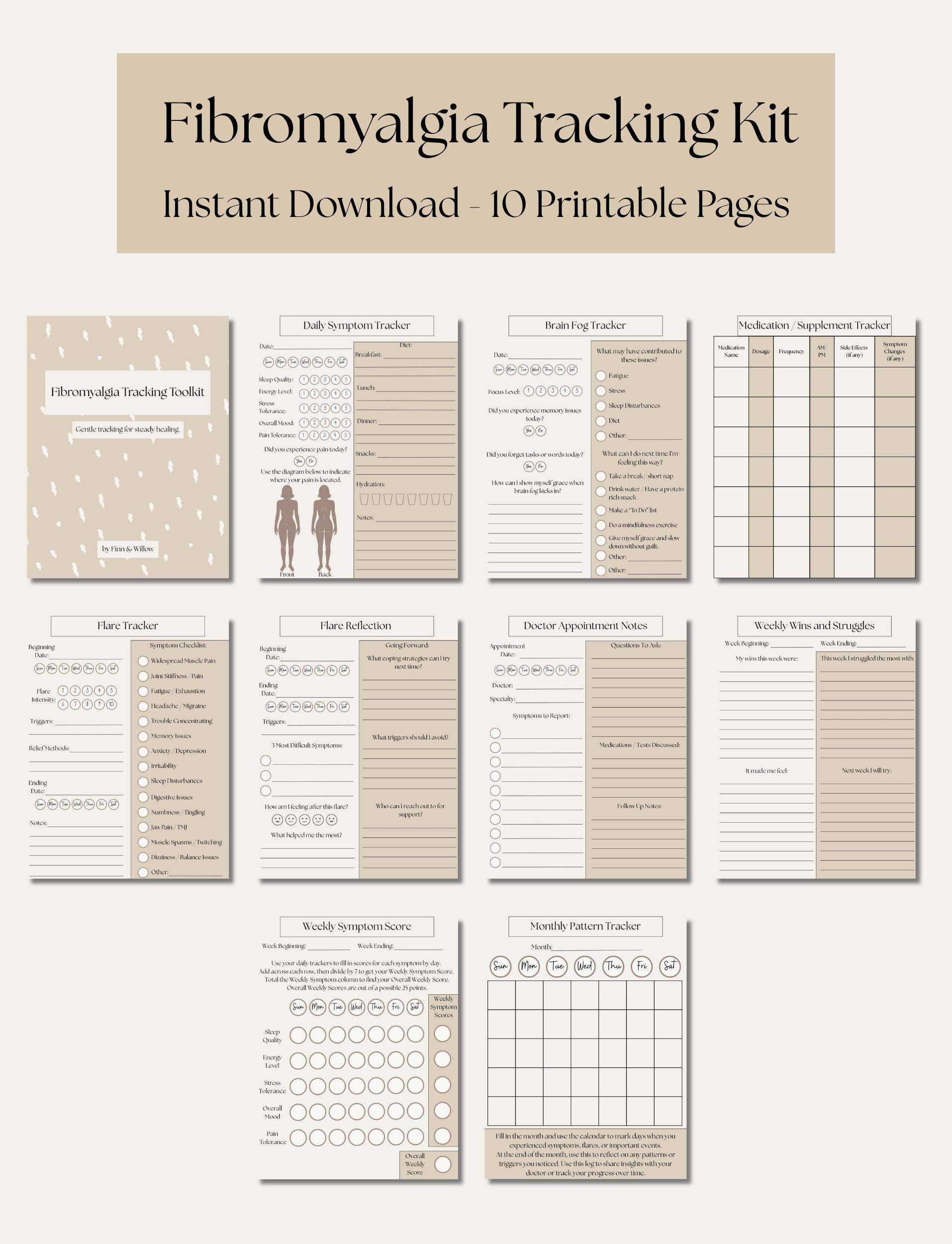 Fibromyalgia Tracker Printable Bundle – 10-page Symptom & Flare Log ...