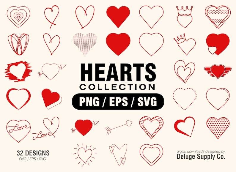 Hearts Collection: PNG / EPS / SVG (heart Icons, Cute, Heart, Love ...