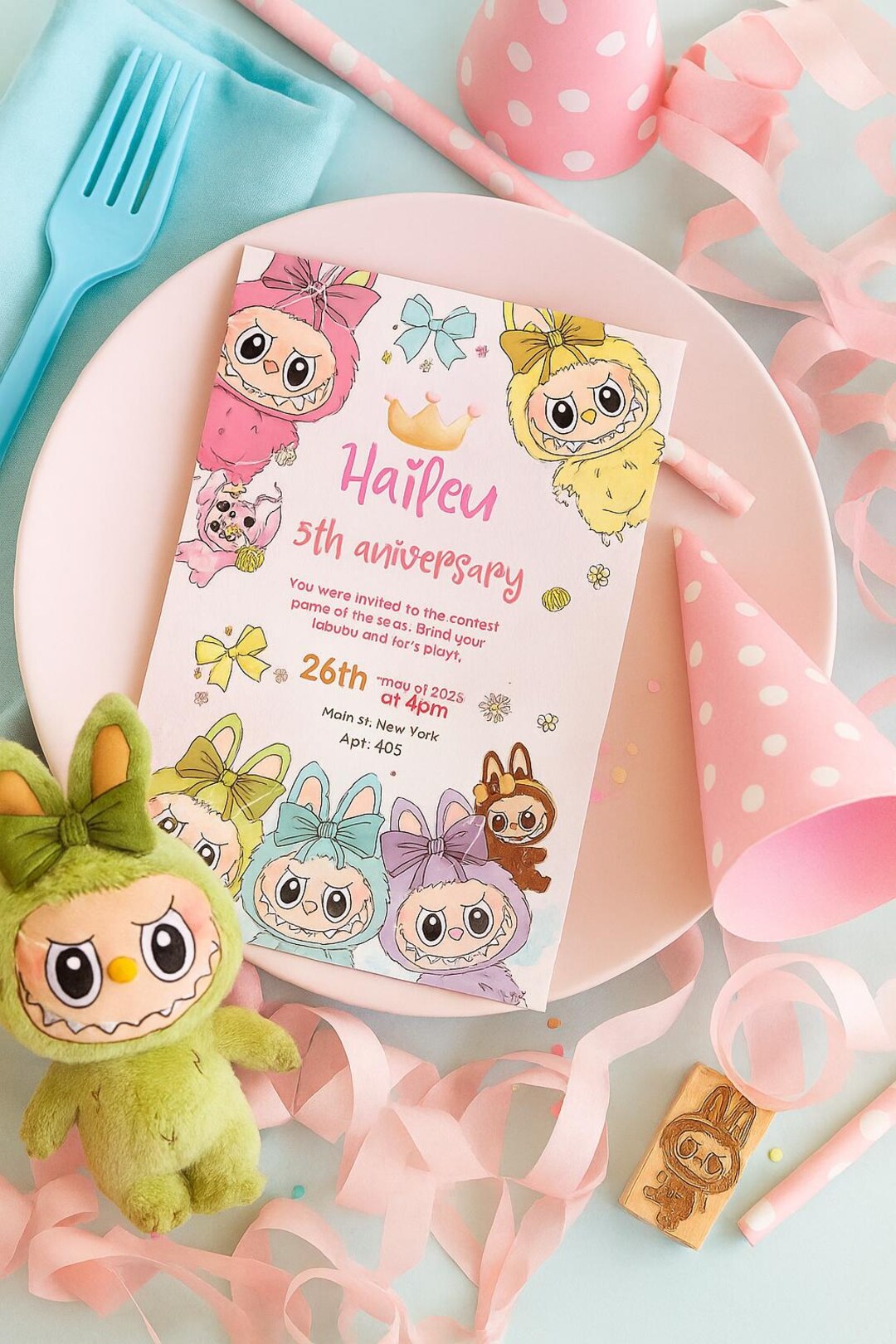 Labubu Birthday Invitation | Editable Kids Party Invite | Digital ...