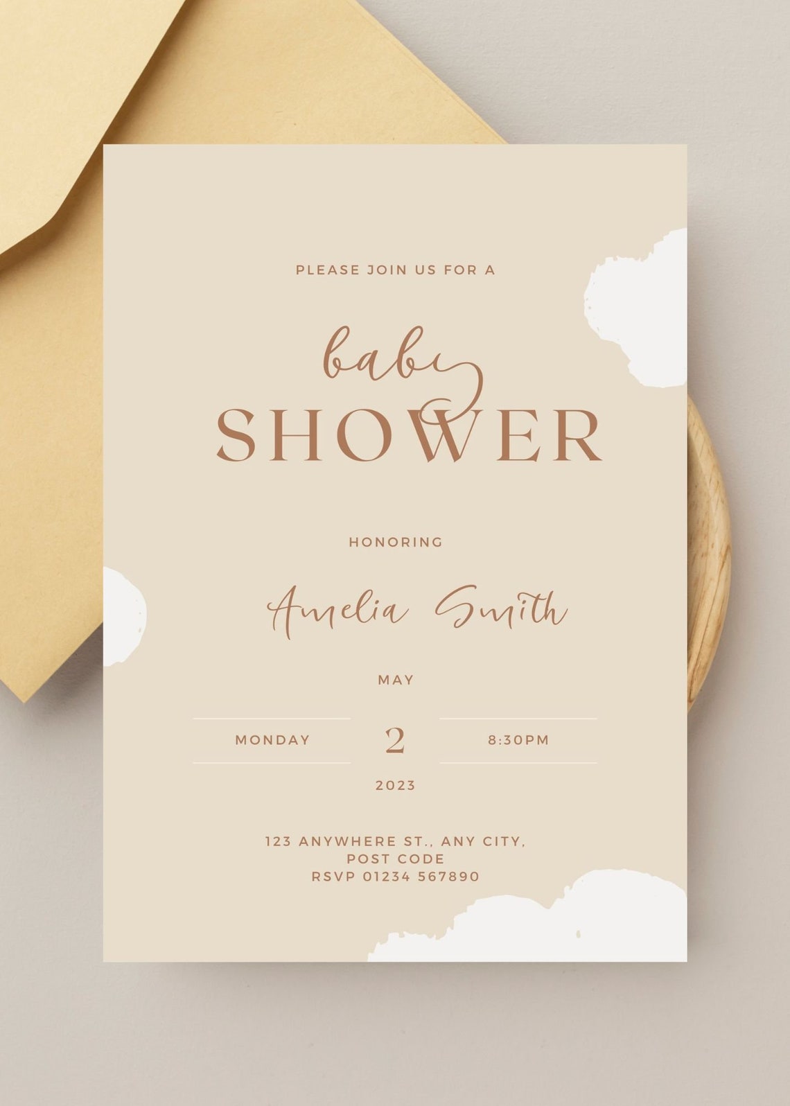 Beige Baby Shower Invite, Gender Neutral, Printable Invitation, Party ...