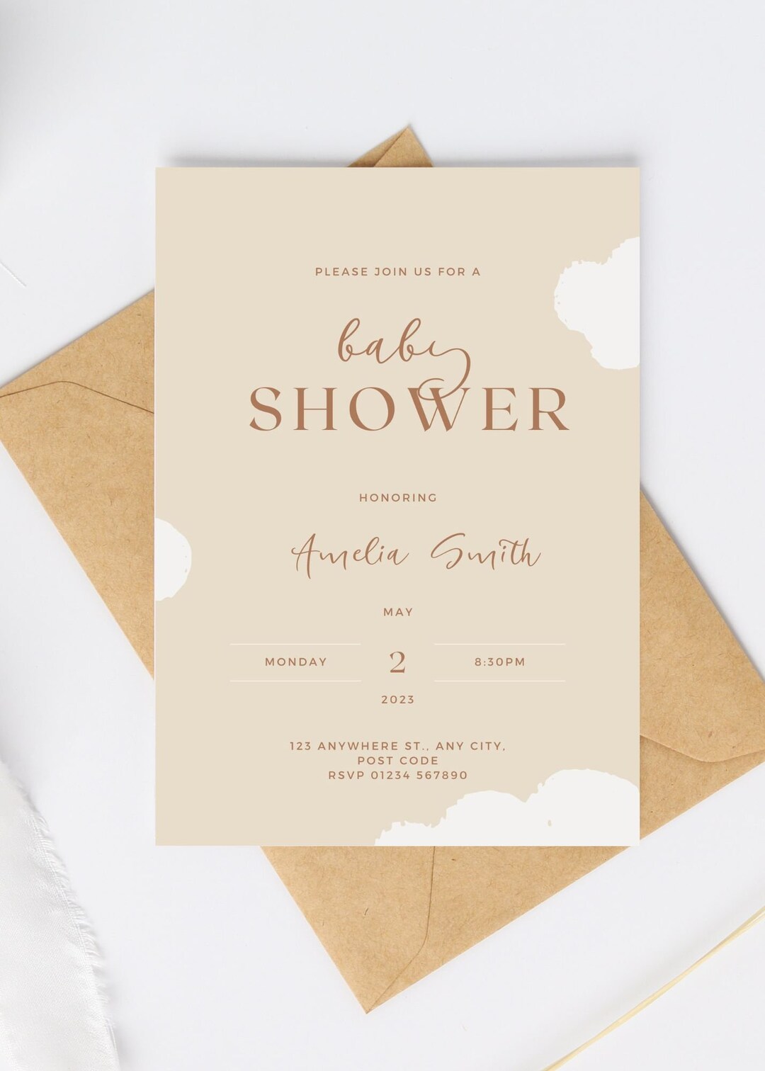 Beige Baby Shower Invite, Gender Neutral, Printable Invitation, Party ...