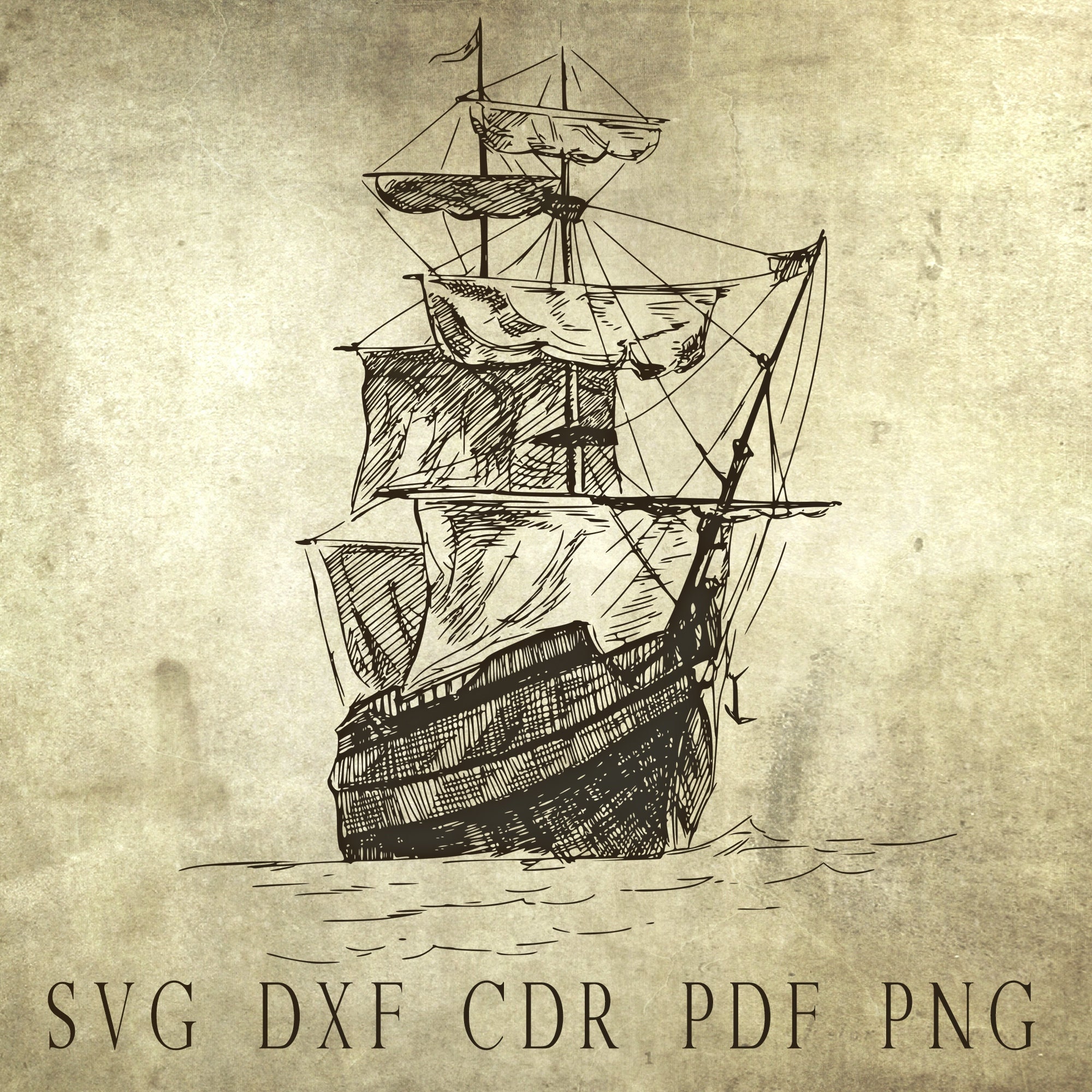 Vintage Ship Drawing / Ship Vector Files / Ship Silhouette / Ship ...