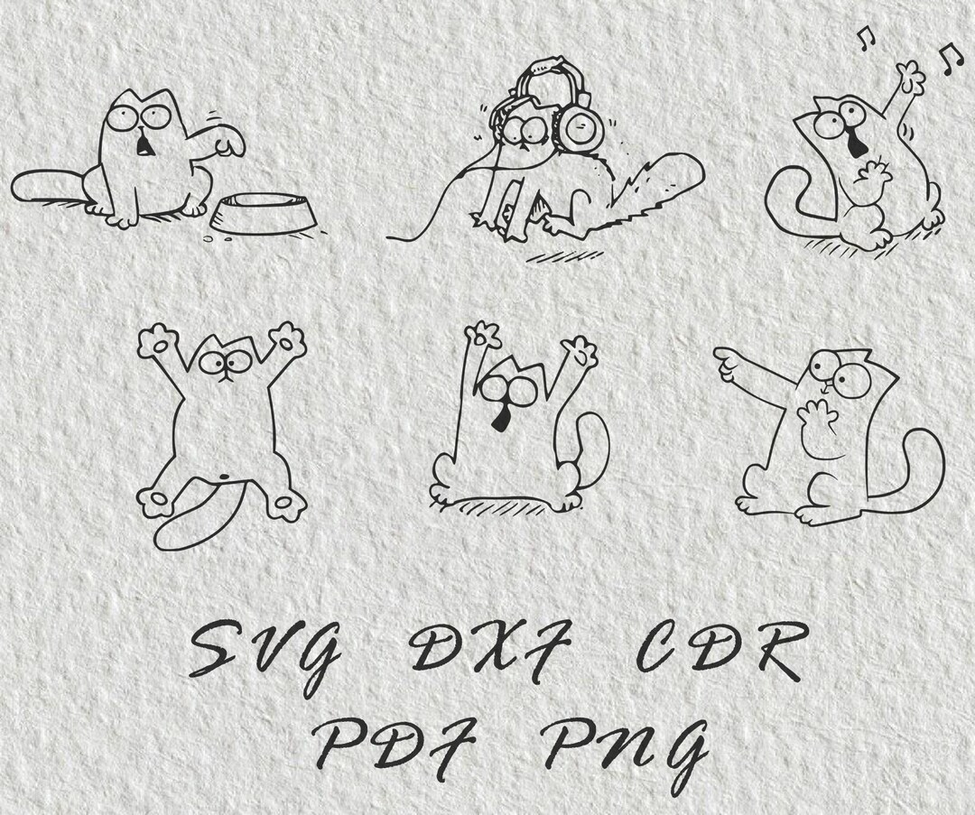 Cats Drawing Vector Files / Cats Silhouette / Cats Clipart / Cats ...