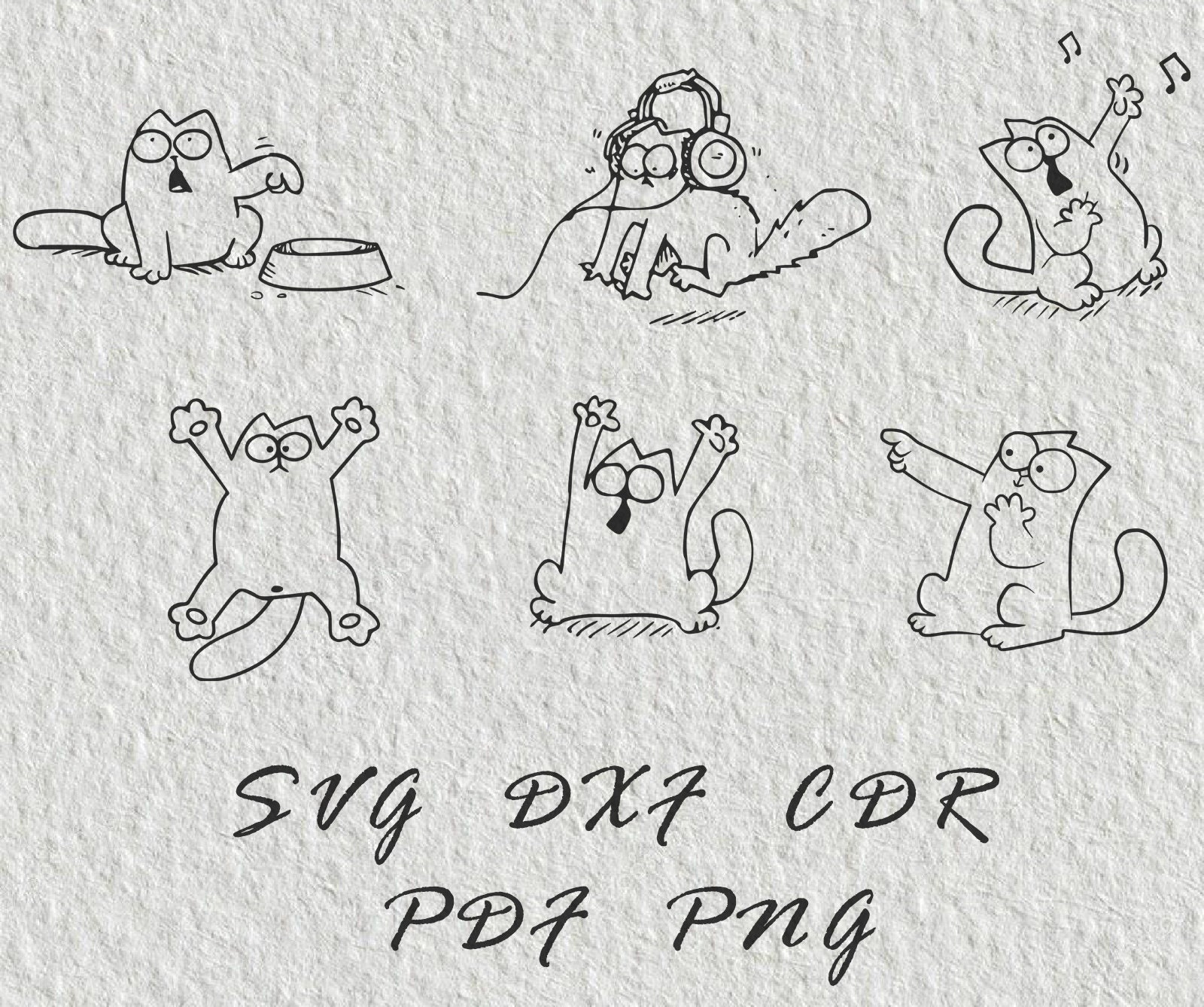 Cats Drawing Vector Files / Cats Silhouette / Cats Clipart / Cats ...