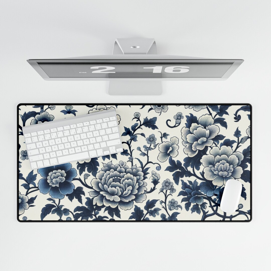 Toile De Jouy Desk Mat, Antique, Asian, Bohemian, Chinoiserie, Cottage ...