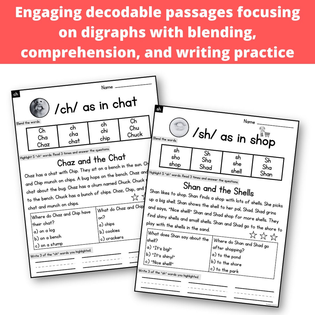Digraphs Decodable Passages With Blending Comprehension and Writing ...