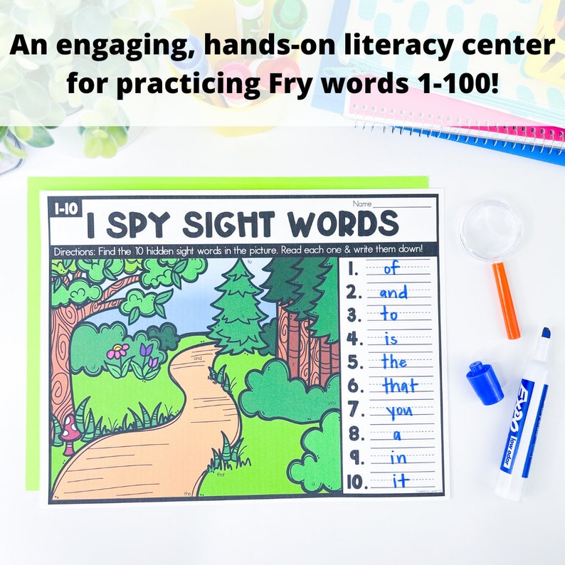 Sight Words Activities - I Spy Sight Words - Fry Words 1-100 - Literacy ...
