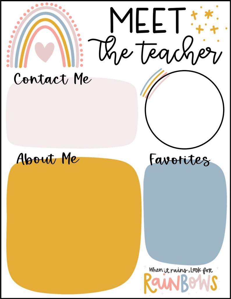 Meet the Teacher Template Editable - Back to School Boho Rainbow - Etsy