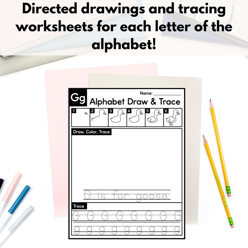 Alphabet Directed Drawing and Tracing Worksheets - Etsy
