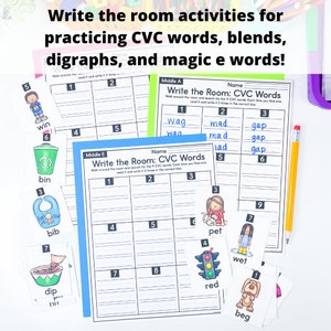 Write the Room Phonics Activities for Kindergarten - CVC Words Blends ...