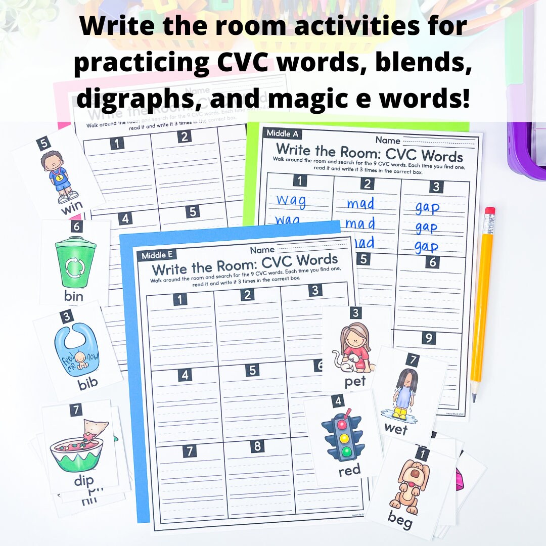 Write the Room Phonics Activities for Kindergarten - CVC Words Blends ...