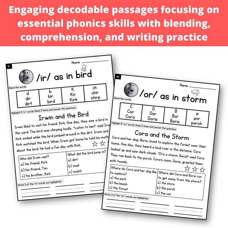 Decodable Passages With Blending, Comprehension and Writing Practice ...