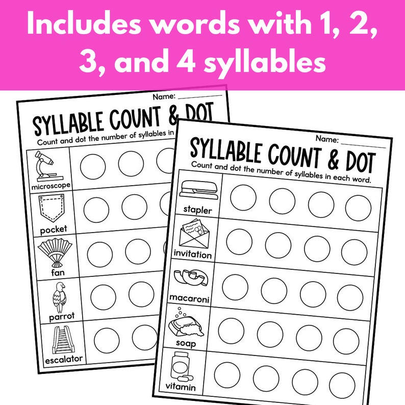 Syllables Worksheets - Count & Dot - Dot Marker Printable - Literacy ...