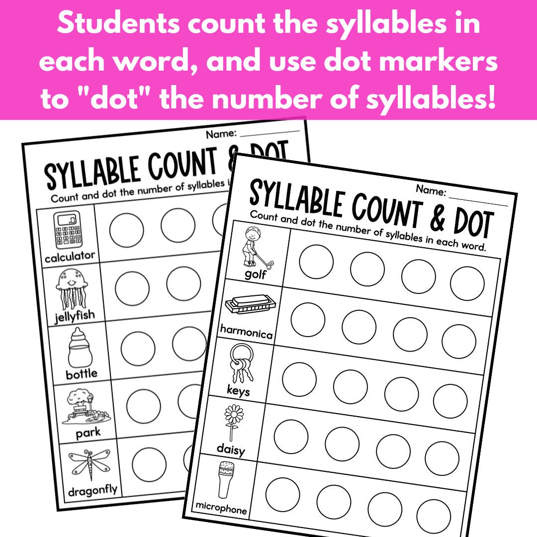 Syllables Worksheets - Count & Dot - Dot Marker Printable - Literacy ...