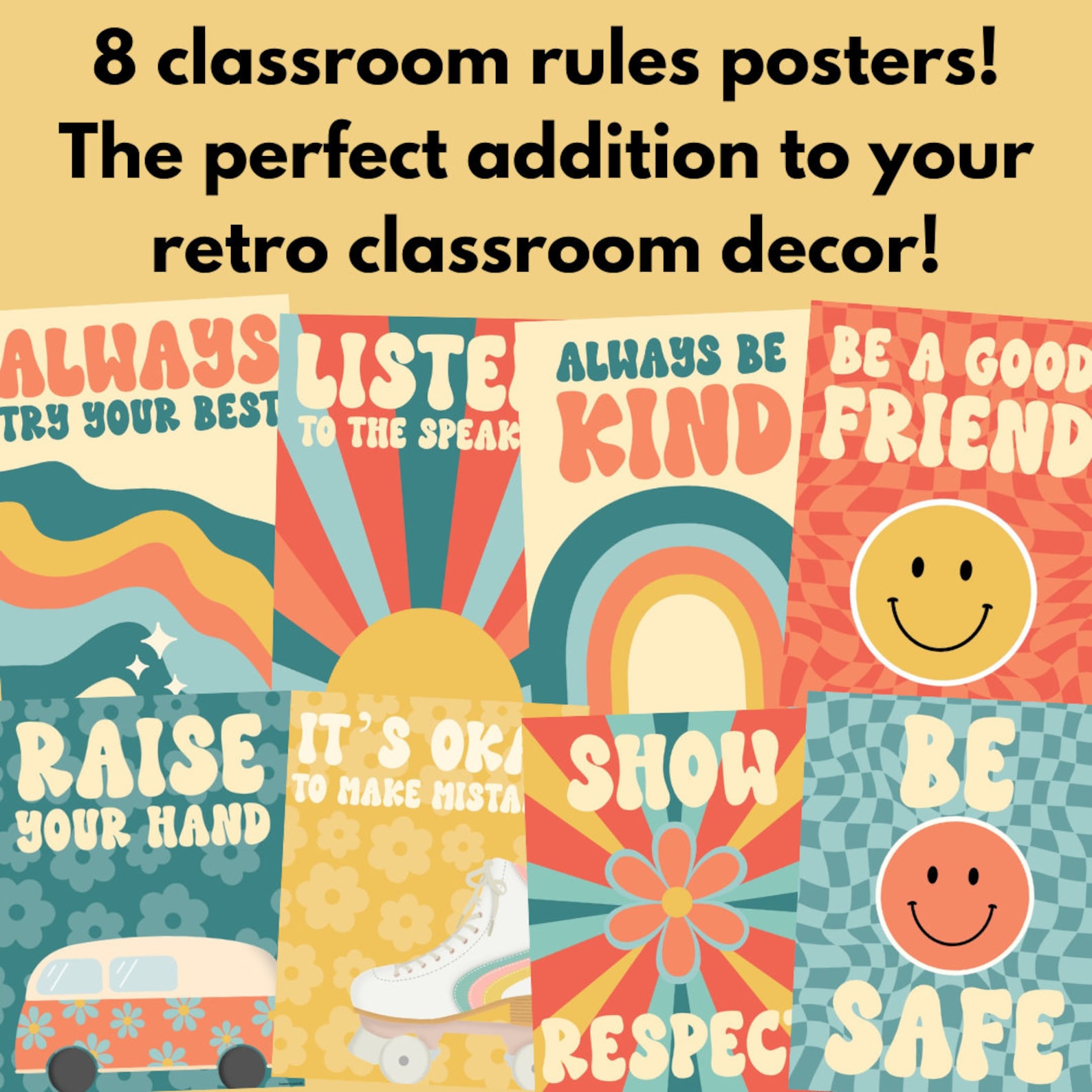Retro Classroom Posters - Classroom Rules Poster Set - Etsy