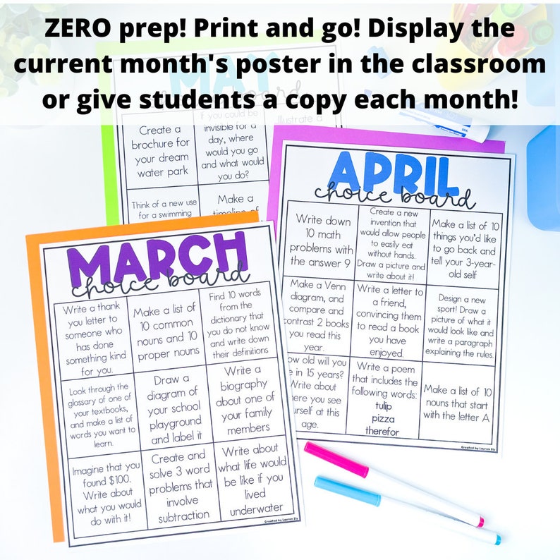Early Finishers Activities - Monthly Choice Boards for the Entire Year ...