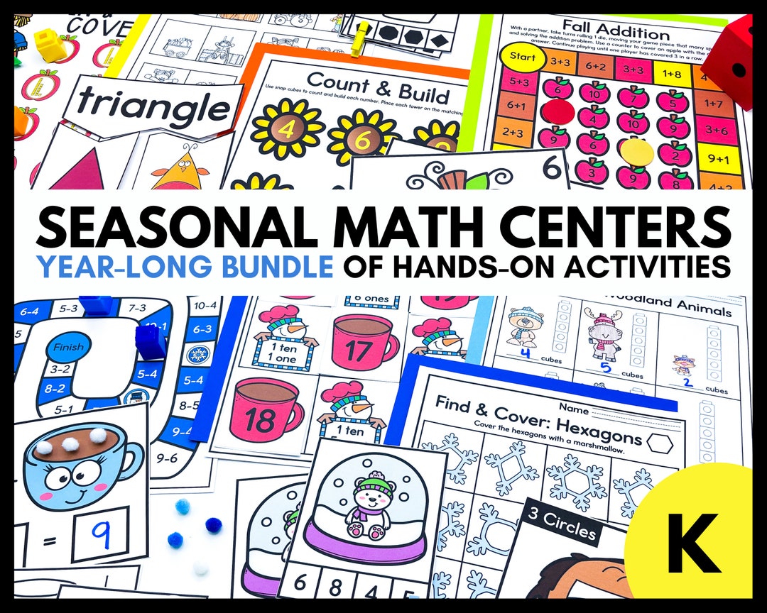 Kindergarten Math Centers - Math Curriculum Year Long Seasonal Centers ...