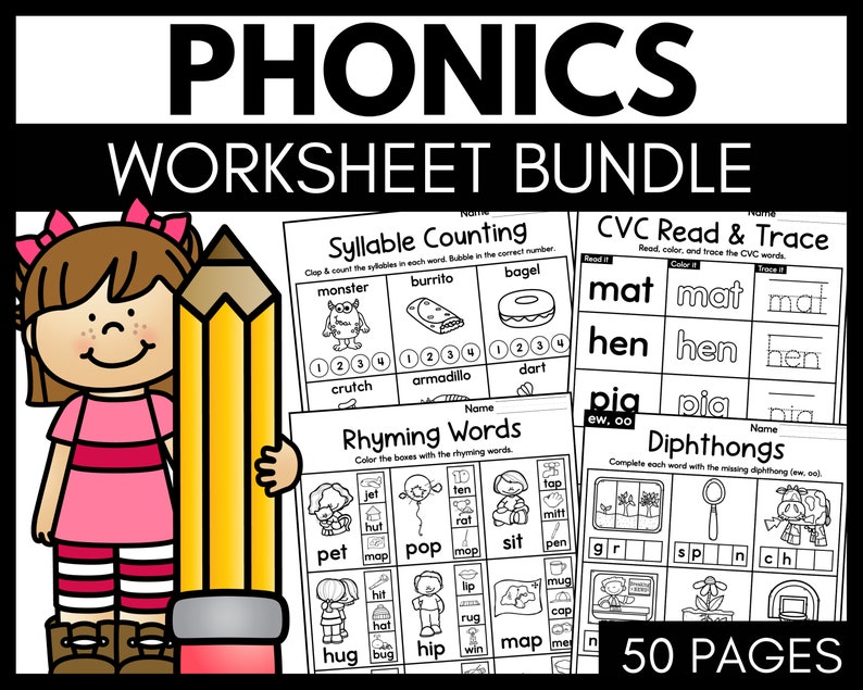 Phonics Worksheets Kindergarten - Phonics Printables - Etsy