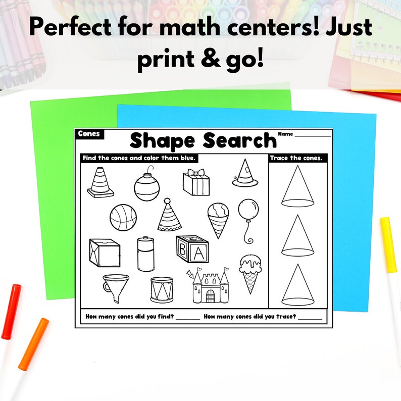 2D and 3D Shapes Worksheets - Shape Search - Color, Trace, Count - Etsy