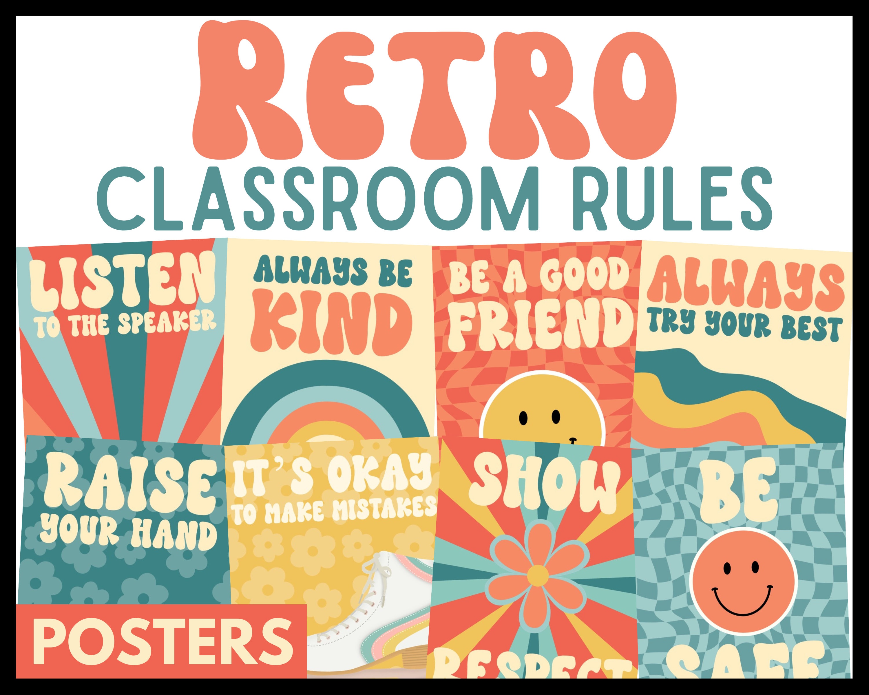 Retro Classroom Posters - Classroom Rules Poster Set - Etsy
