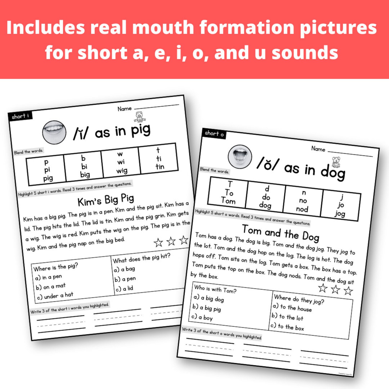 CVC Word Decodable Passages With Blending Comprehension and Writing ...