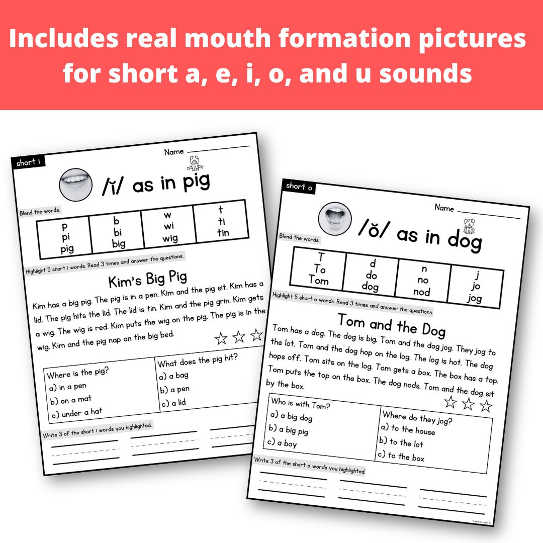 CVC Word Decodable Passages With Blending Comprehension and Writing ...