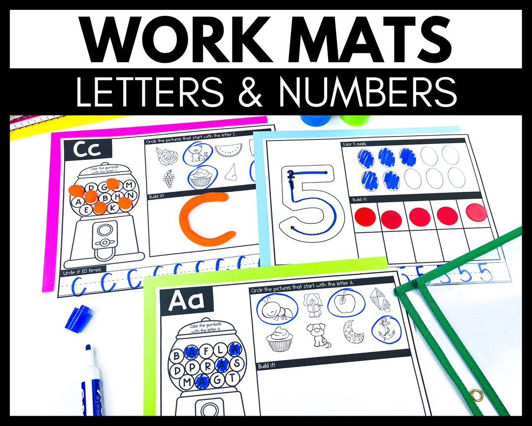 Letters and Numbers - Work Mats for Kindergarten Math and Literacy ...