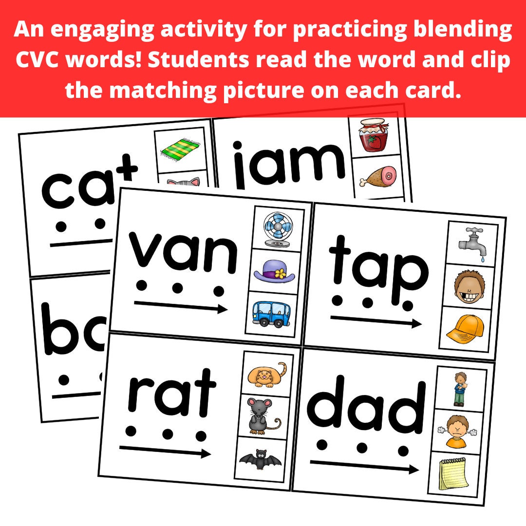 CVC Words - Blending CVC Word Cards for Literacy Centers - Blend & Clip ...