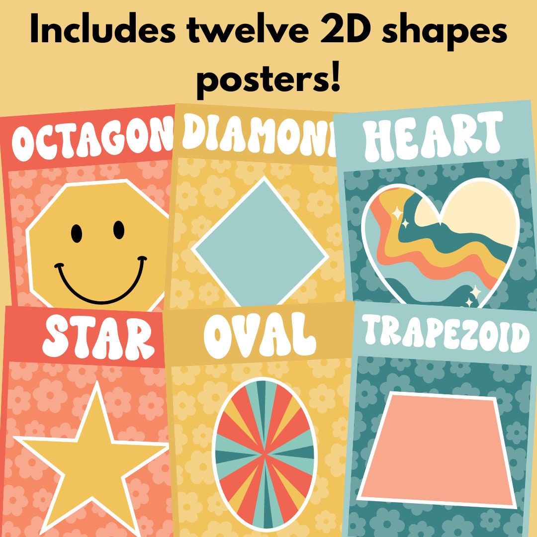 Retro Classroom Posters - 2D Shapes Posters for Bulletin Board - Etsy