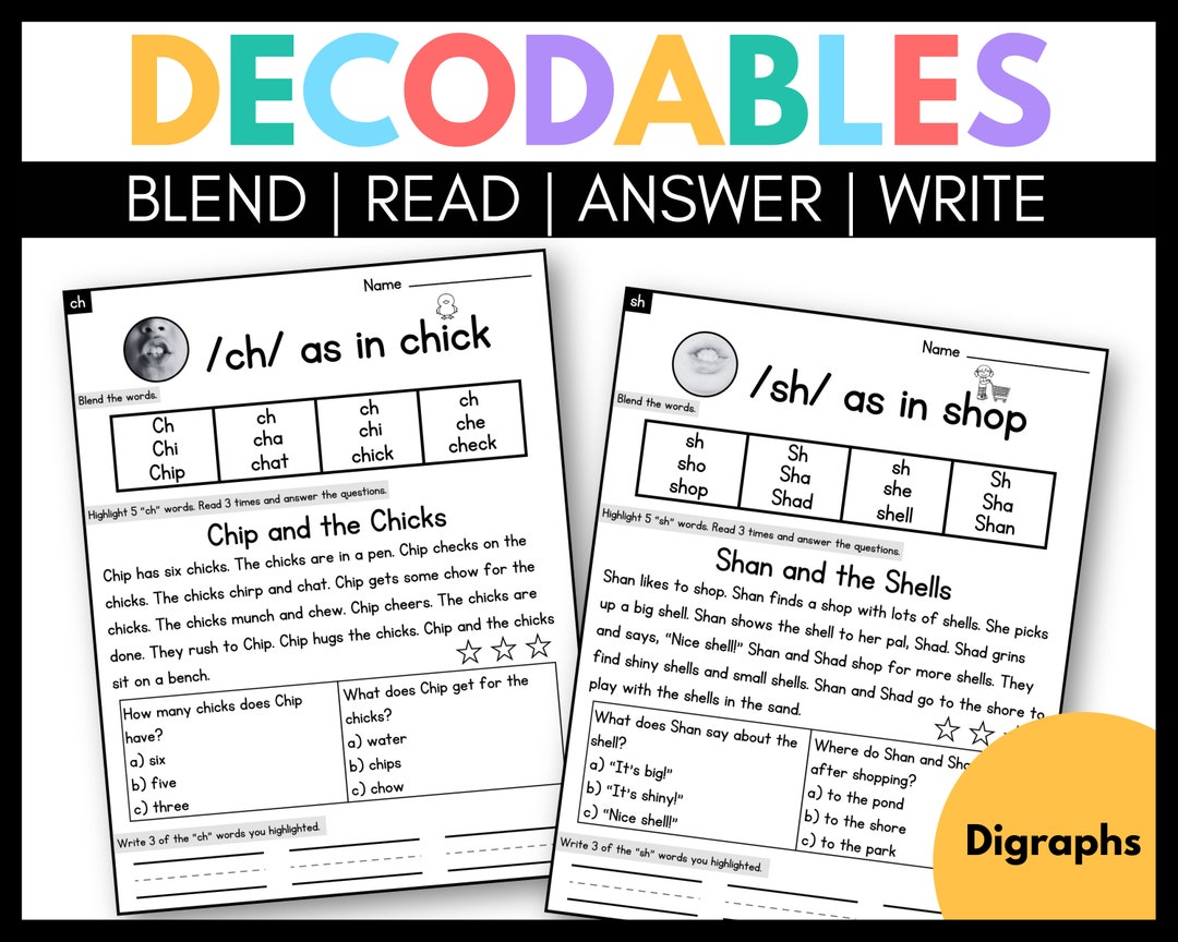 Digraphs Decodable Passages With Blending Comprehension and Writing ...