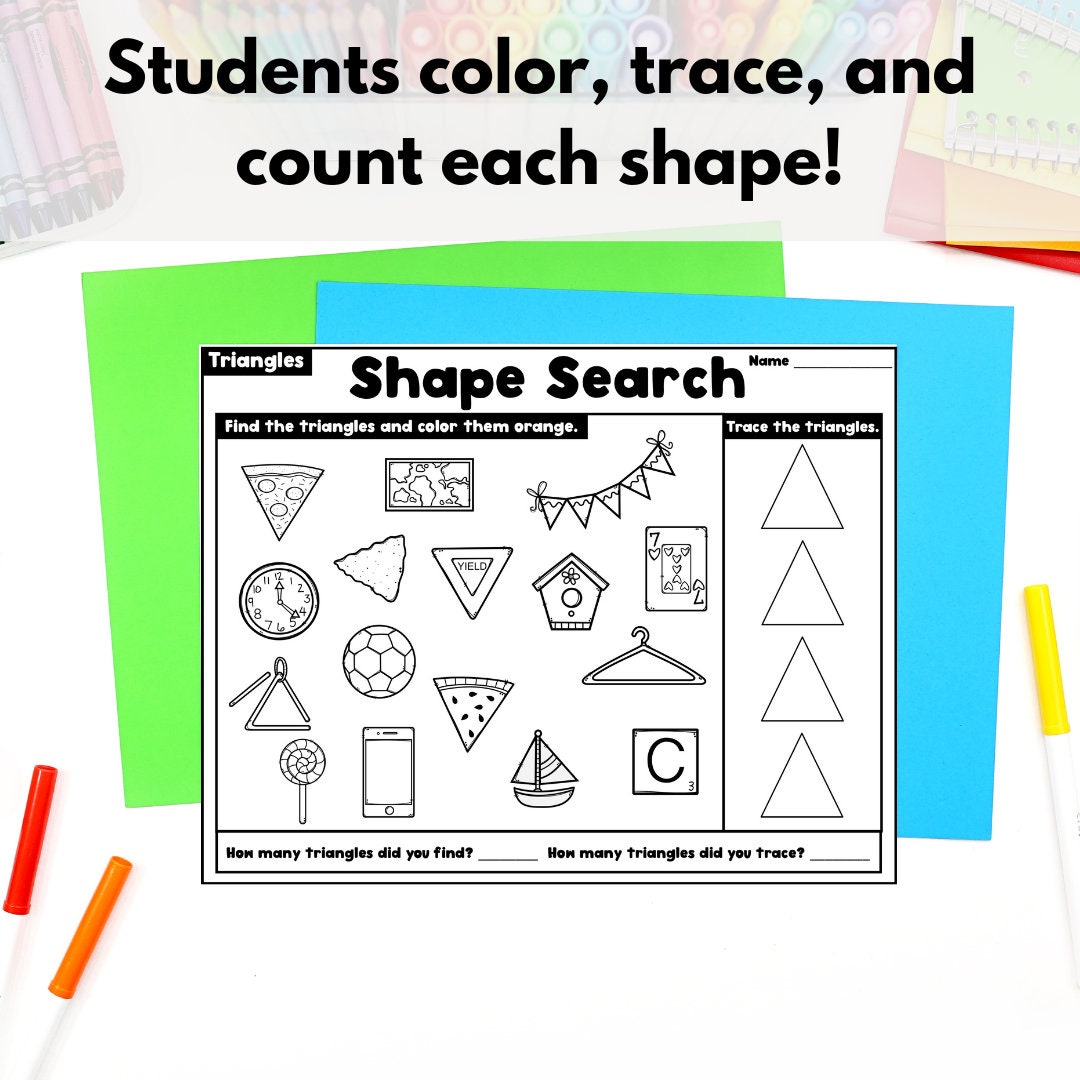 2D and 3D Shapes Worksheets - Shape Search - Color, Trace, Count - Etsy