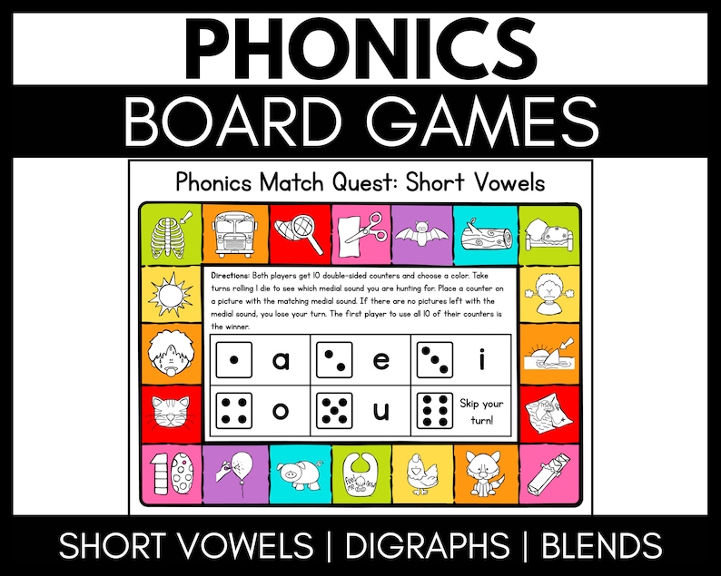 Phonics Board Games for Kindergarten 1st Grade Literacy Centers ...
