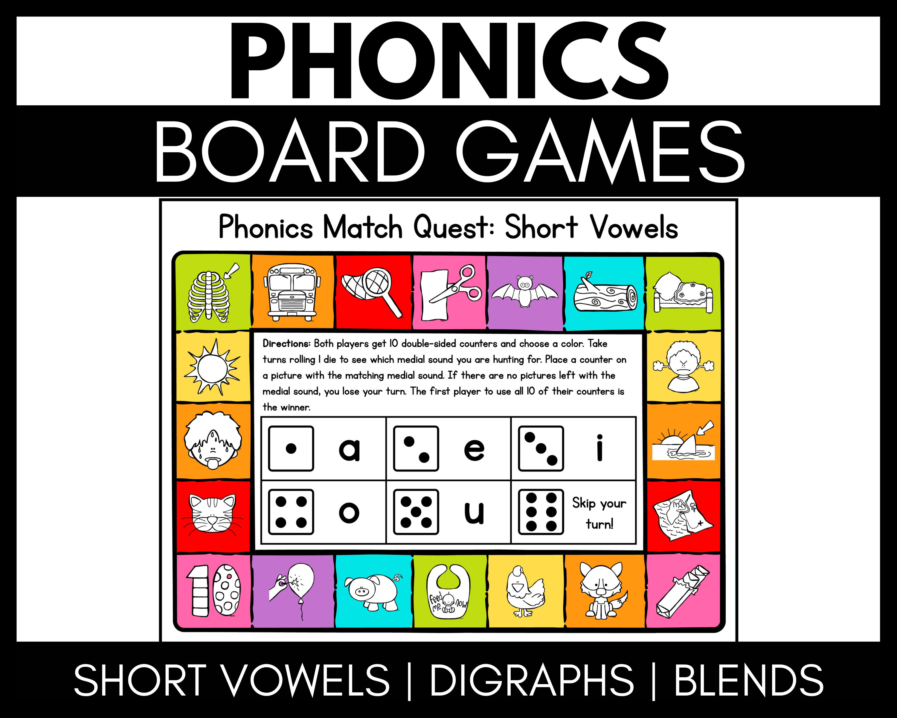Phonics Board Games for Kindergarten 1st Grade Literacy Centers ...