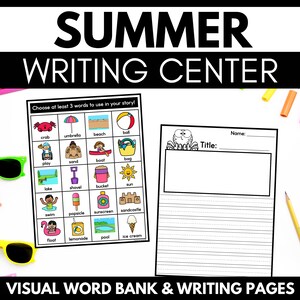 Summer Writing Center Visual Word Bank & Writing Paper - Etsy