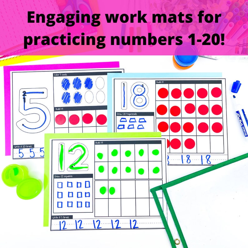 Numbers 1-20 - Work Mats for Kindergarten Math Centers - Etsy