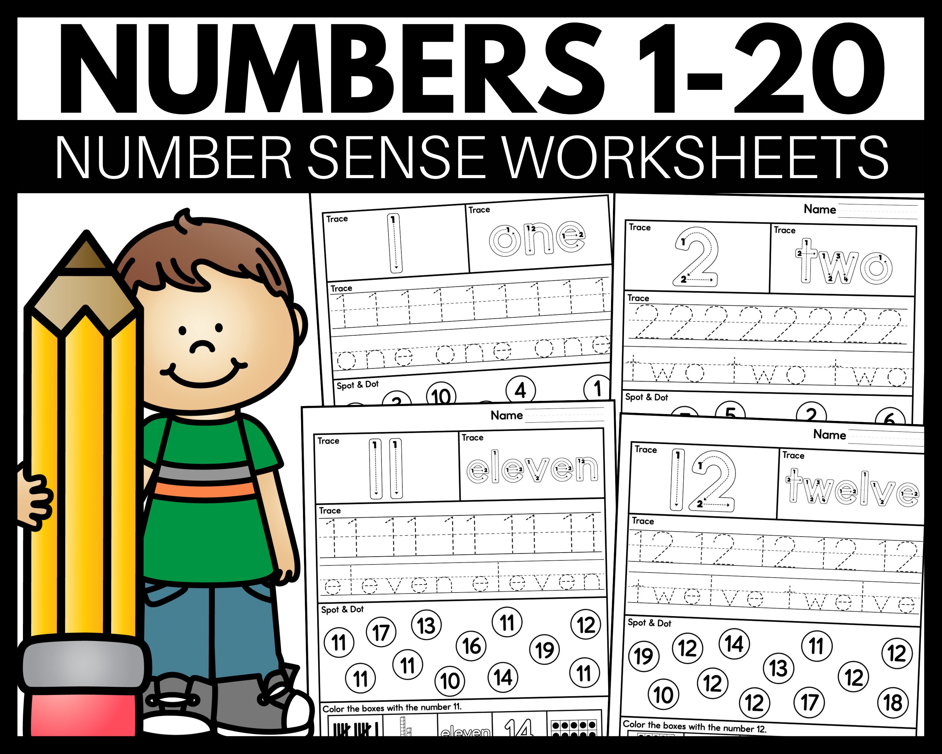 Numbers 1-20 - Number Sense and Number Tracing Worksheets - Etsy