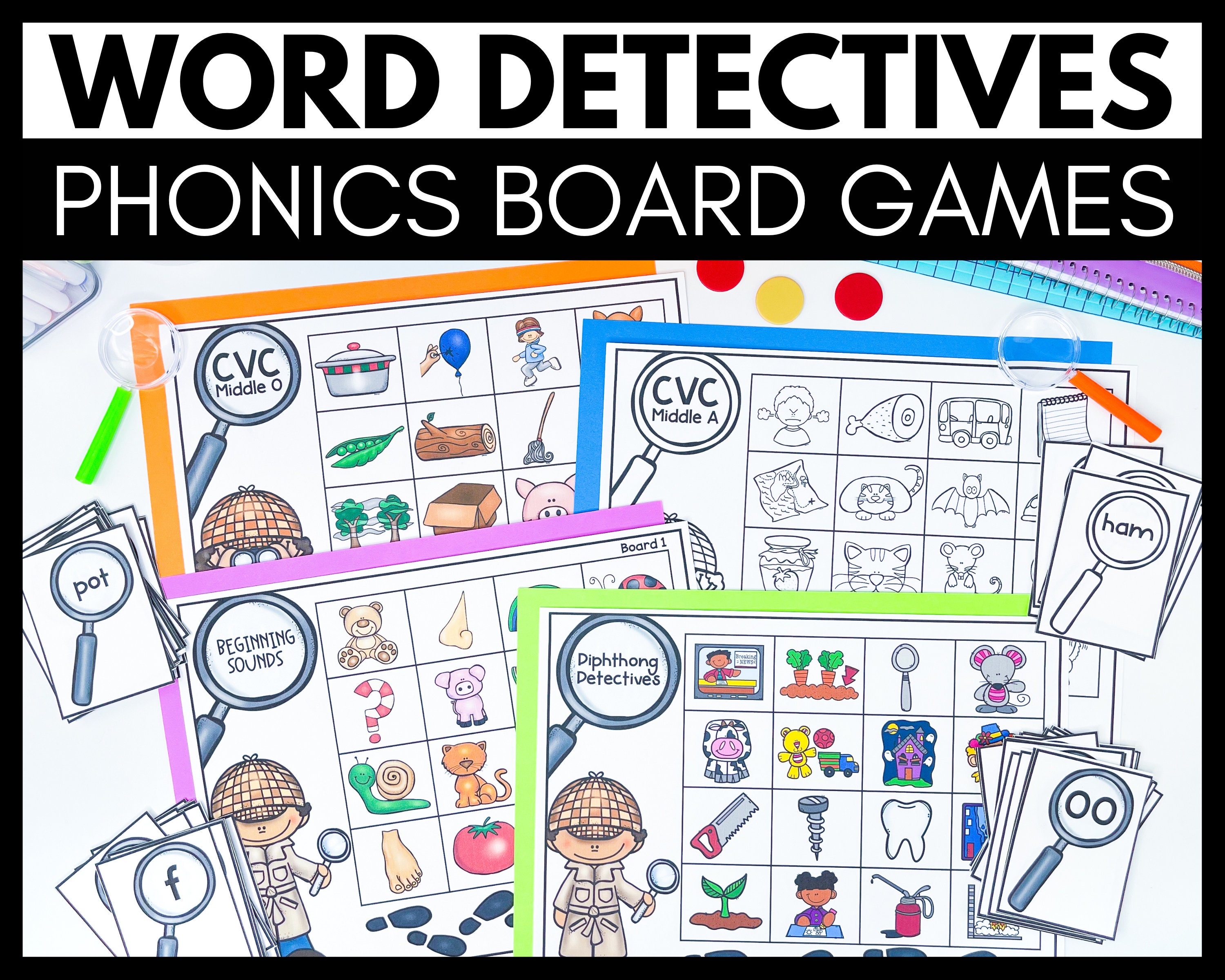 Phonics Games - Word Detectives Board Games - Literacy Center ...