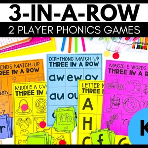 Phonics Games for Kindergarten Literacy Centers - 3 in a Row Games - Etsy