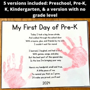 First Day of School Poem and Handprint Craft | Preschool, Pre-k ...