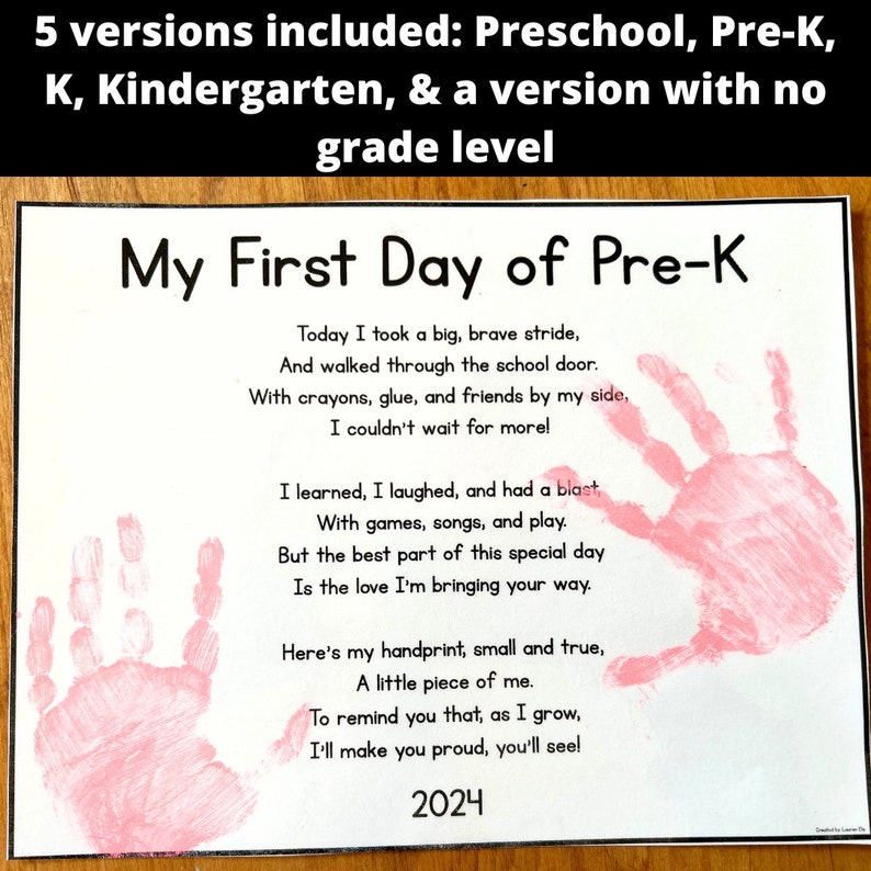 First Day of School Poem and Handprint Craft | Preschool, Pre-k ...