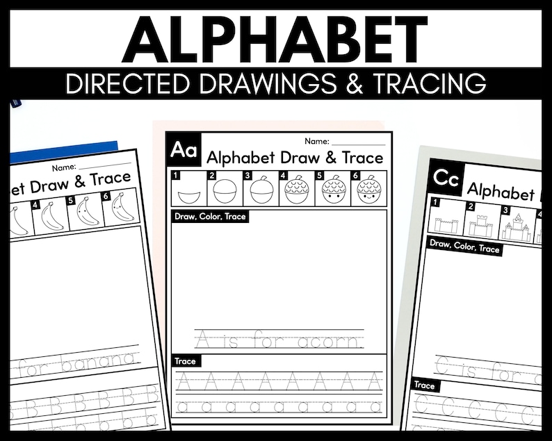 Alphabet Directed Drawing and Tracing Worksheets - Etsy