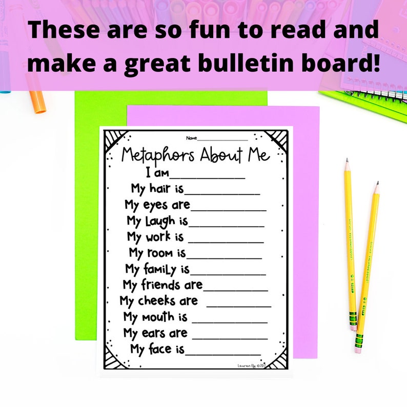 Similes and Metaphors About Me - Figurative Language Worksheets - Etsy