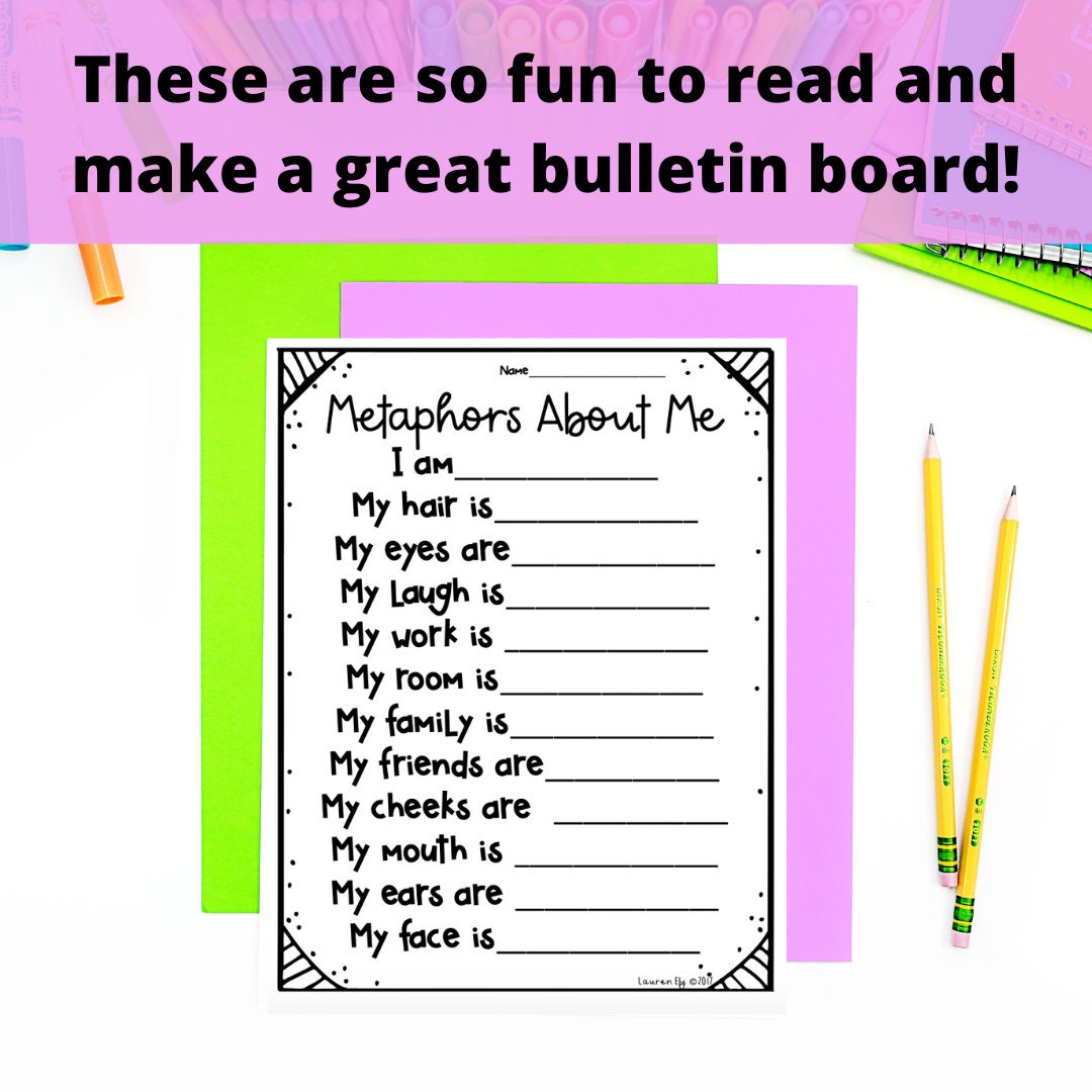 Similes and Metaphors About Me - Figurative Language Worksheets - Etsy